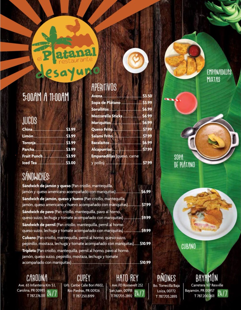 Menú Desayuno – El Platanal
